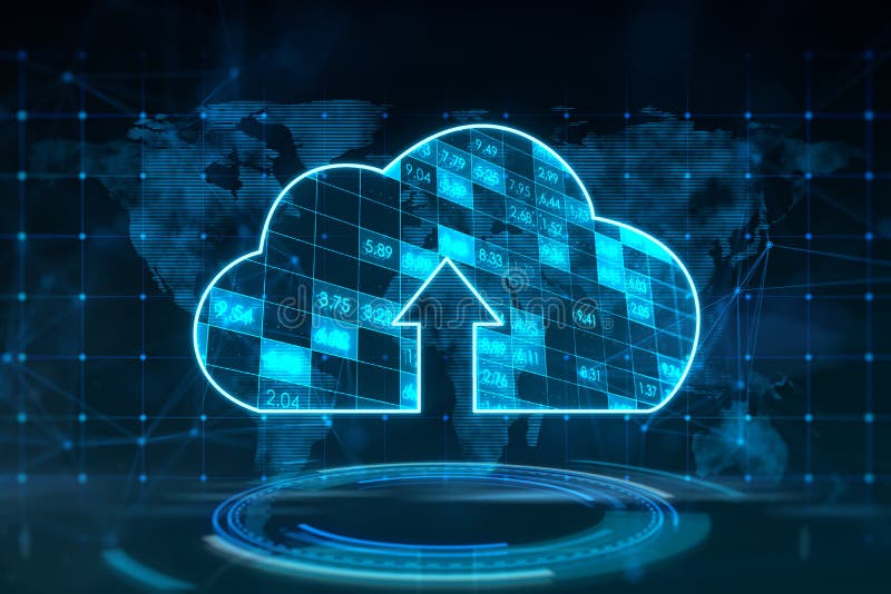 Cloud Computing Technologies and Online Storage Concept with Digital Cloud Icon with Arrow Up ...