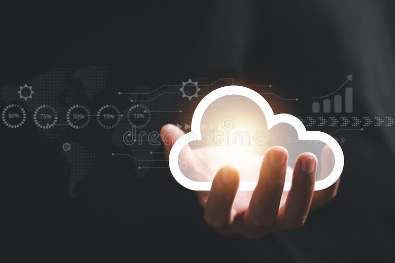 Cloud Computing Technology in Action, a Man Access the Server Network ...