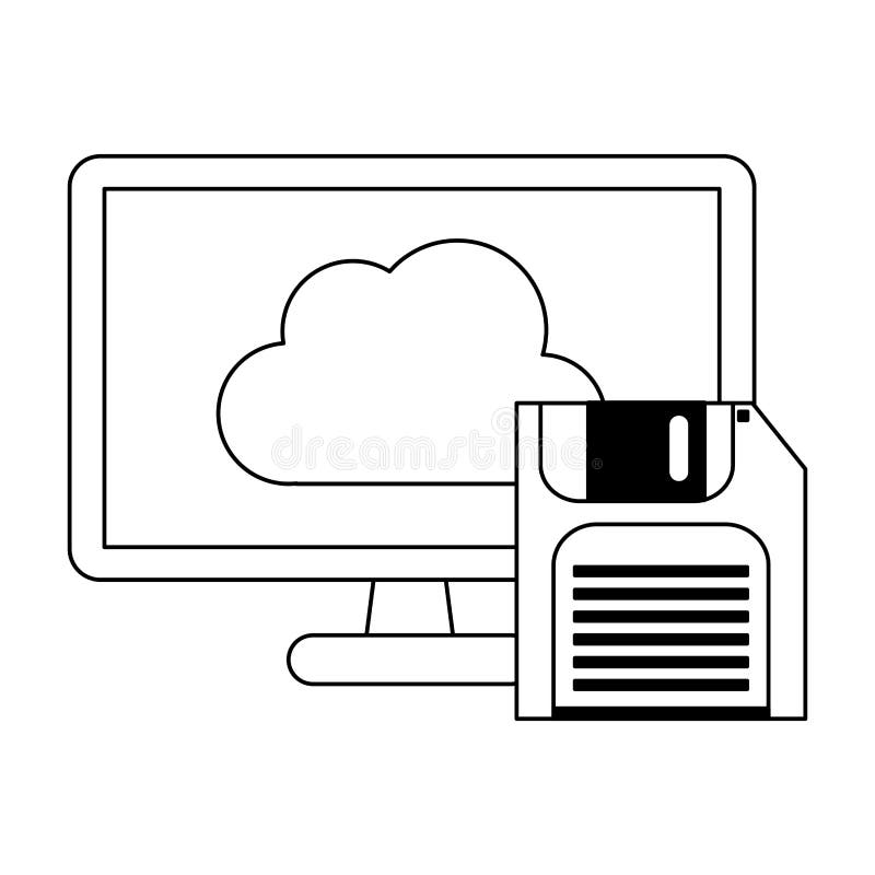 Cloud Computing Technology in Black and White Stock Vector ...