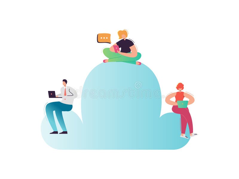 Cloud Computing Technology. Cartoon Characters with Laptop and Mobile ...