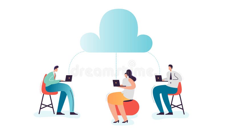 Cloud Computing Technology. Cartoon Characters with Laptop and Mobile ...