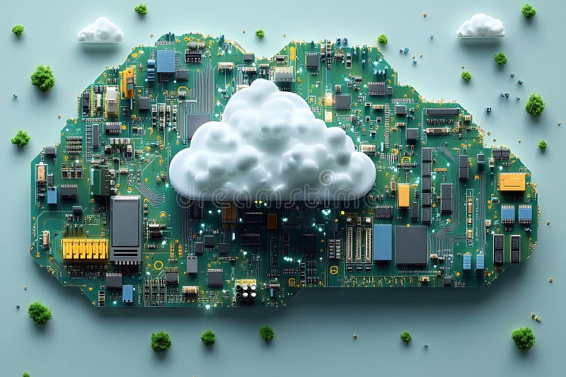 Cloud Computing Technology Circuit Board Shaped As Cloud with Green ...