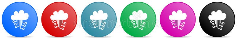 Cloud Computing, Technology, Circuit, Data Vector Icons, Set of Circle Gradient Buttons in 6 ...