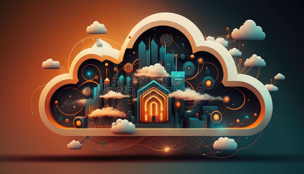 Cloud Computing Technology Concept Background, Digital Illustration, AI Generative Stock Image ...