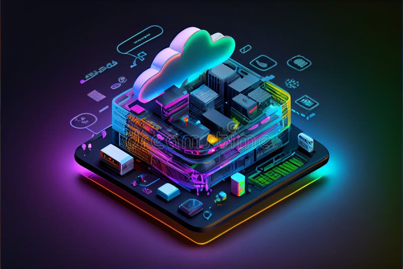 Cloud Technology, Computing. Devices Connected To Digital Storage in ...