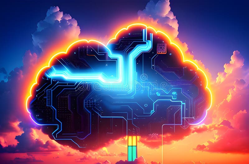 Generative AI Glowing Cloud Icon Technology Concept, Exploded Panel ...