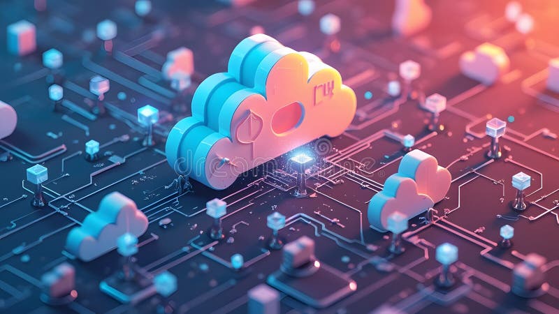 Cloud Computing Technology Concept. 3d Illustration of Cloud Computing ...