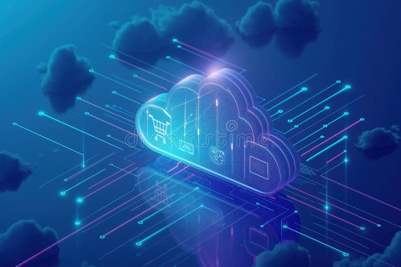 Cloud Computing Technology Concept. 3d Isometric Cloud with Shopping ...