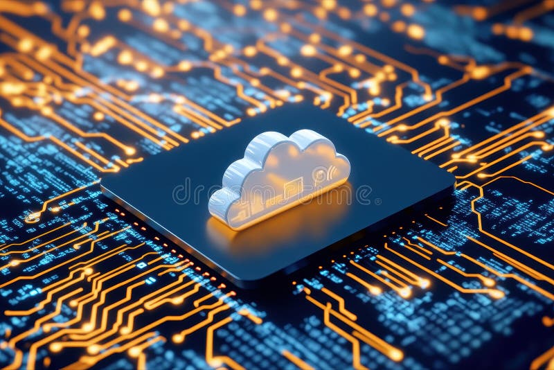 Cloud Computing Technology Concept with Digital Cloud Icon on Electronic Circuit Board ...
