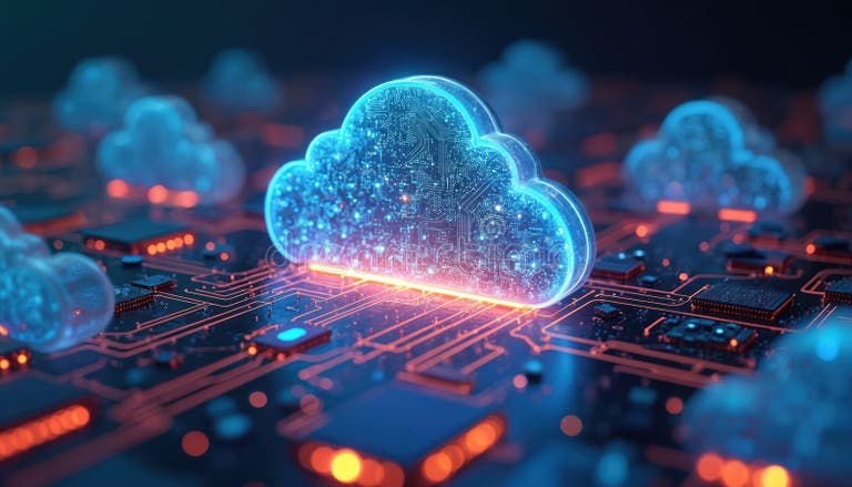 Cloud Computing Technology Concept. Digital Cloud Icon on Circuit Board ...