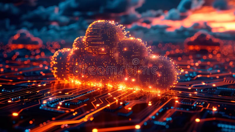 Cloud Computing Technology Concept, Futuristic Landscape Illustration ...