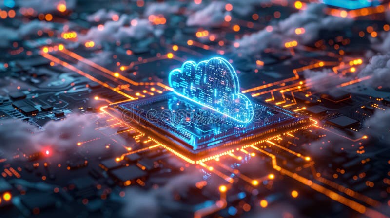 Cloud Computing Technology Concept, Futuristic Landscape Illustration ...