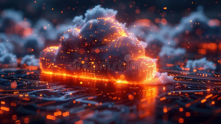 Cloud Computing Technology Concept, Futuristic Landscape Illustration ...