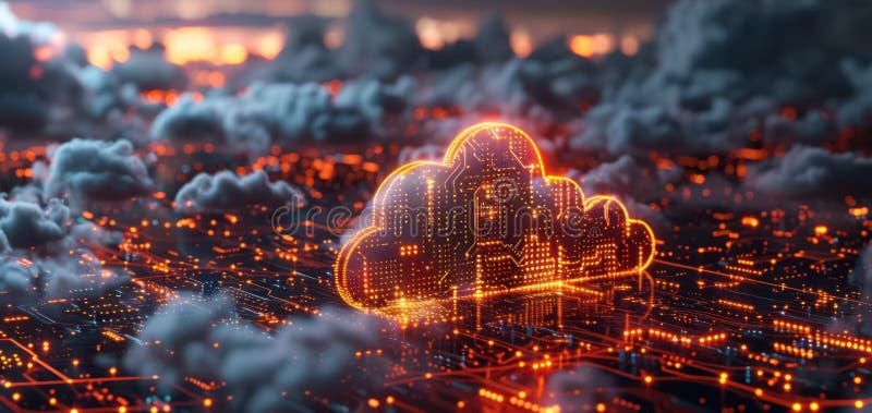 Cloud Computing Technology Concept, Futuristic Landscape Illustration ...