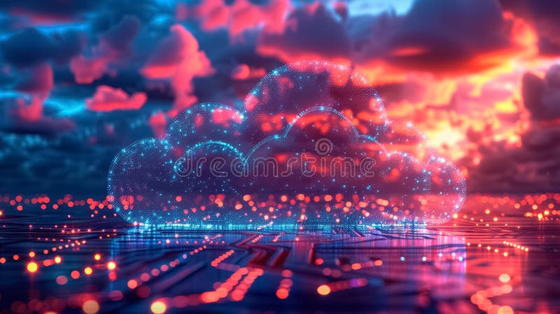 Cloud Computing Technology Concept, Futuristic Landscape Illustration ...