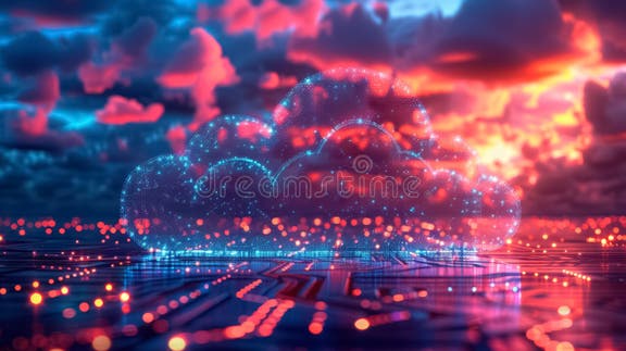 Cloud Computing Technology Concept, Futuristic Landscape Illustration ...