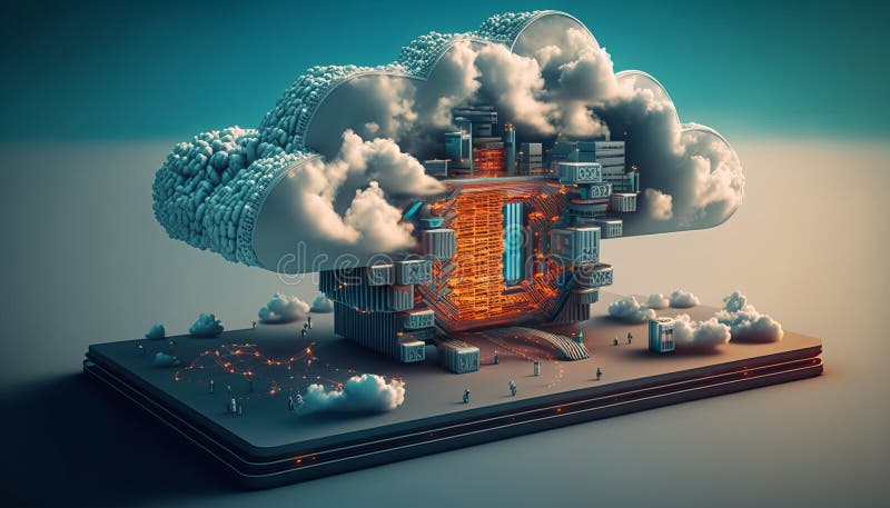 Cloud Computing Technology Concept, Generative AI Stock Illustration - Illustration of icon ...