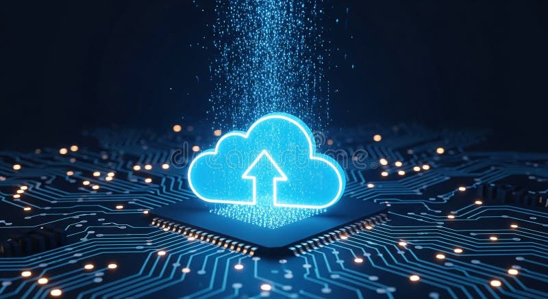 Cloud Computing Technology with Circuit Board and Data Upload Concept for Digital Transformation ...