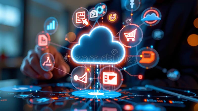 Cloud Computing Technology Concept with Glowing Cloud Icon, Digital ...