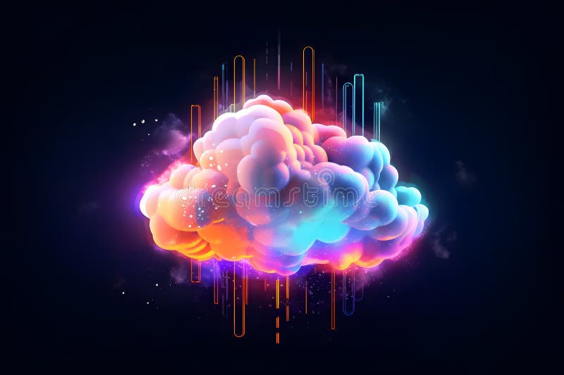 Cloud Computing Technology Concept. Cloud Network Connecting and Online Data Storage in Neon ...