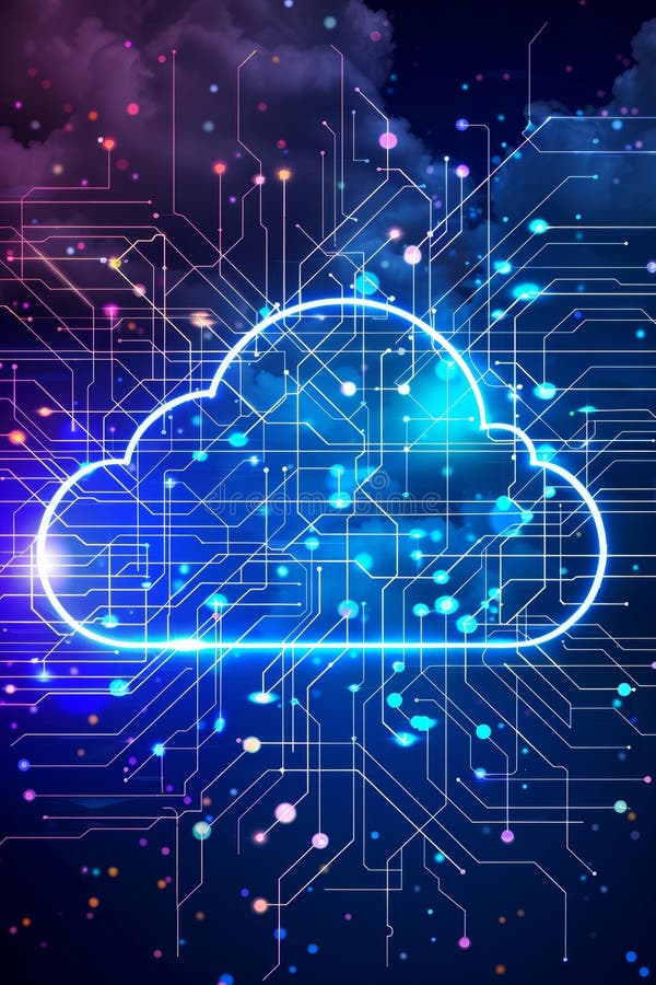 Cloud Computing Technology Concept Cloud Shape Formed by Glowing ...
