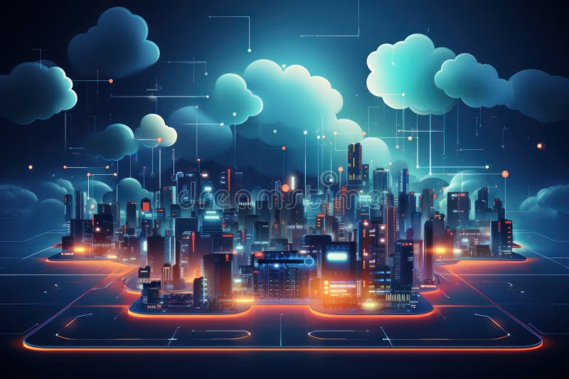 Cloud Computing Technology Concept. Smart City and Digital Cloud Data ...