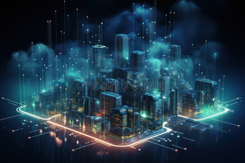 Cloud Computing Technology Concept. Smart City and Digital Cloud Data ...