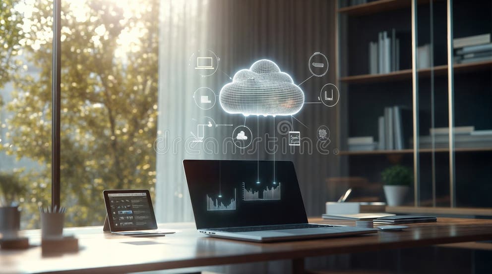 Cloud Computing Technology Connecting Devices in Modern Office Setting ...