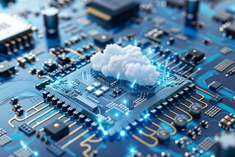 Cloud Computing Technology with 3d Cloud Icon on Motherboard Stock ...