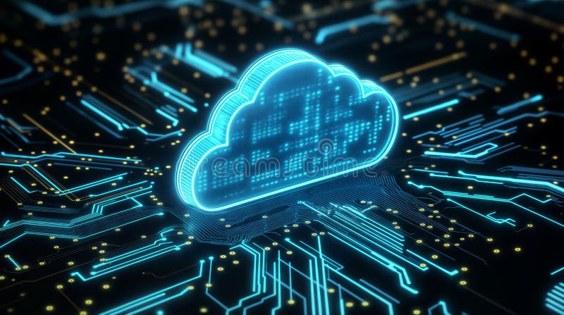 Cloud Computing Technology Floating Over Futuristic Circuit Board Stock ...