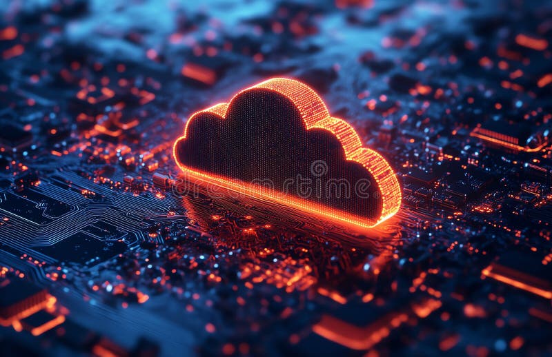 Cloud Computing Technology with Glowing Digital Cloud Icon on Circuit Board Stock Image - Image ...