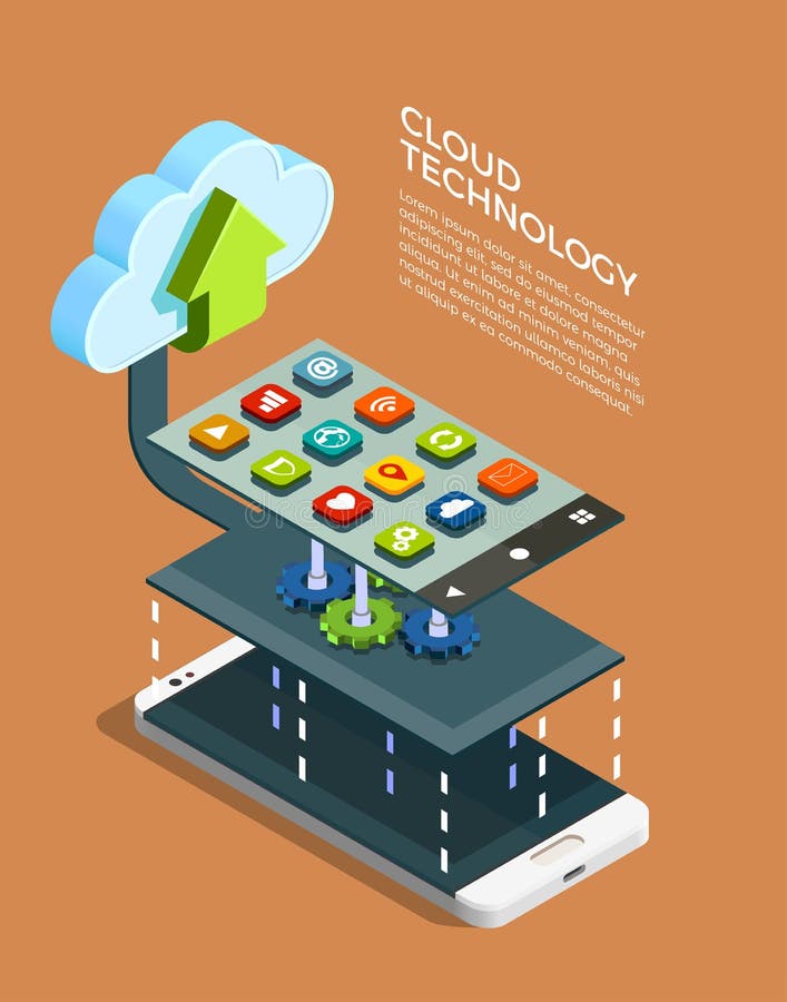 Cloud Computing Technology Isometric Poster Stock Vector - Illustration ...