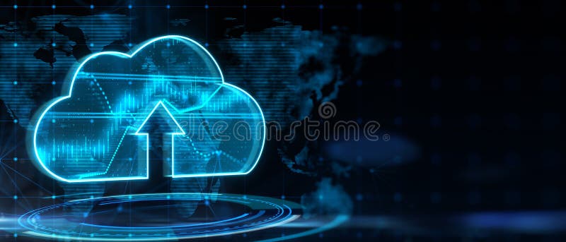 Cloud Computing Technology and Online Storage Concept with Digital Cloud Icon with Arrow Up ...