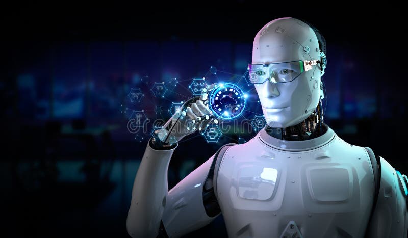 Robot with graphic display stock illustration. Illustration of room ...