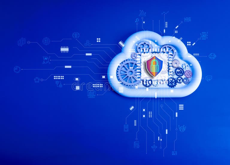 Cloud Computing Technology, Security Data System Storage Service Concept. Digital Shield Lock ...