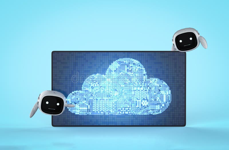 Cloud Computing Technology with Small Robot Stock Illustration ...