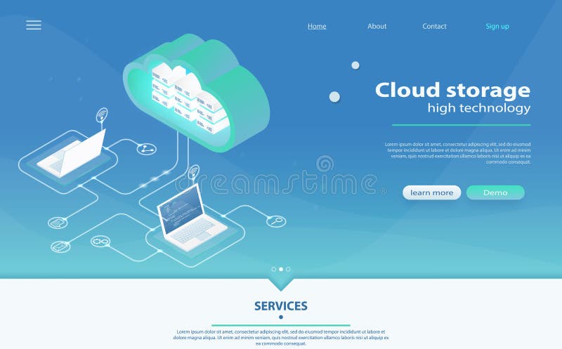 Cloud Computing Concept. Online Computing Storage 3D Isometry Stock Vector - Illustration of ...