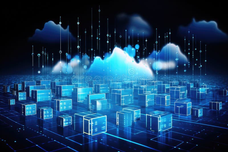 Cloud Computing Transfer Big Data on Internet. Futuristic Digital Technology Stock Illustration ...