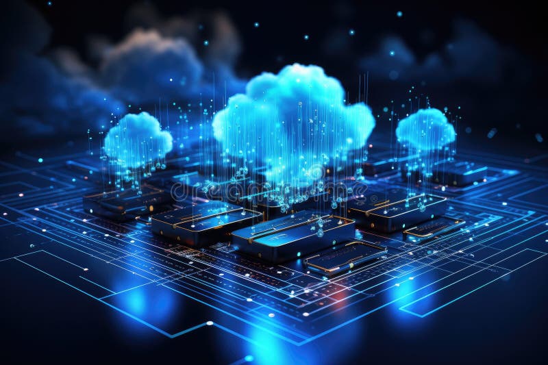 Cloud Computing Transfer Big Data on Internet. Futuristic Digital Technology Stock Illustration ...