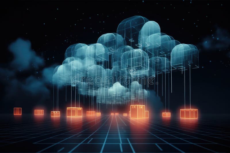 Cloud Computing Transfer Big Data on Internet. Futuristic Digital Technology Stock Illustration ...