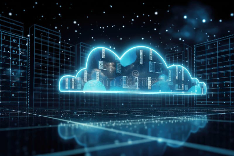 Cloud Computing Transfer Big Data on Internet. Futuristic Digital Technology Stock Illustration ...