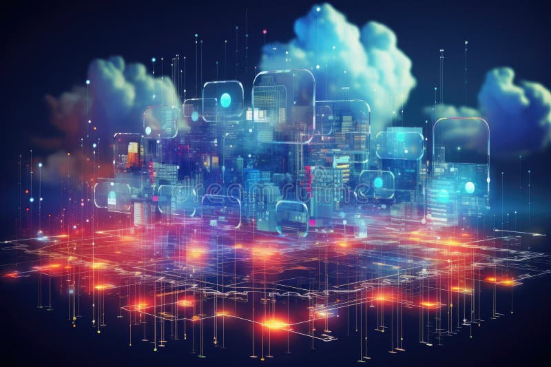 Cloud Computing Transfer Big Data on Internet. Futuristic Digital Technology Stock Image - Image ...