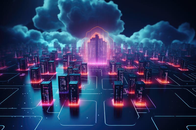 Cloud Computing Transfer Big Data on Internet. Futuristic Digital ...