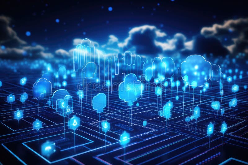 Cloud Computing Transfer Big Data on Internet. Futuristic Digital Technology Stock Illustration ...