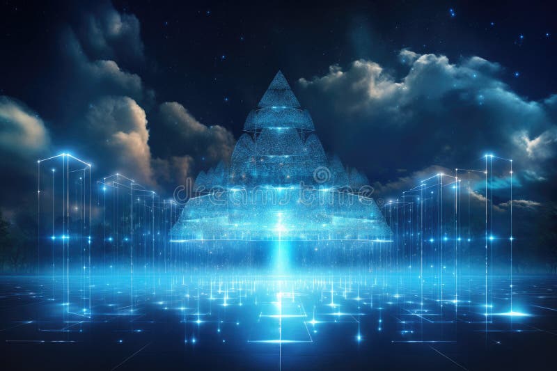 Cloud Computing Transfer Big Data on Internet. Futuristic Digital Technology Stock Illustration ...