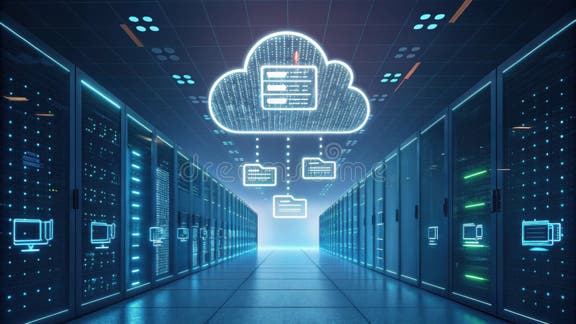 Cloud Computing Transfers Data To Server Room, Futuristic Technology Stock Photo - Image of ...