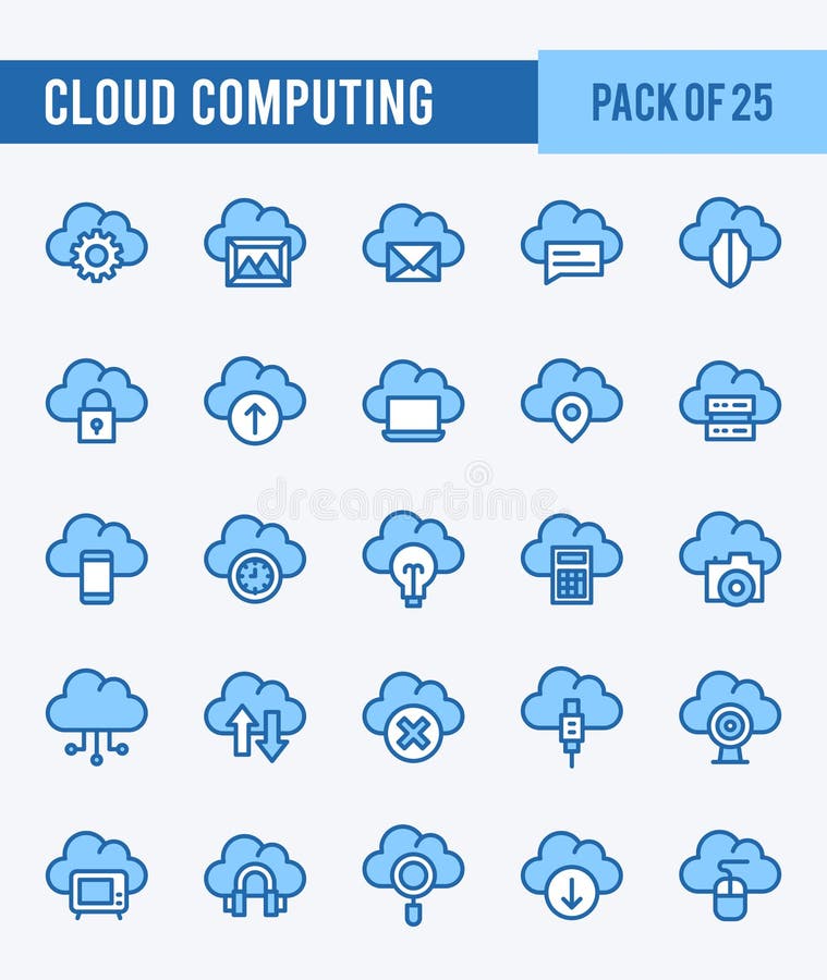 25 Cloud Computing. Two Color Icons Pack. Vector Illustration Stock Vector - Illustration of ...