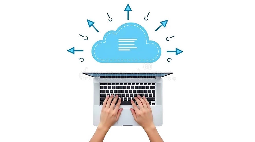 Cloud Computing Upload and Download Data Process with a Laptop on White ...