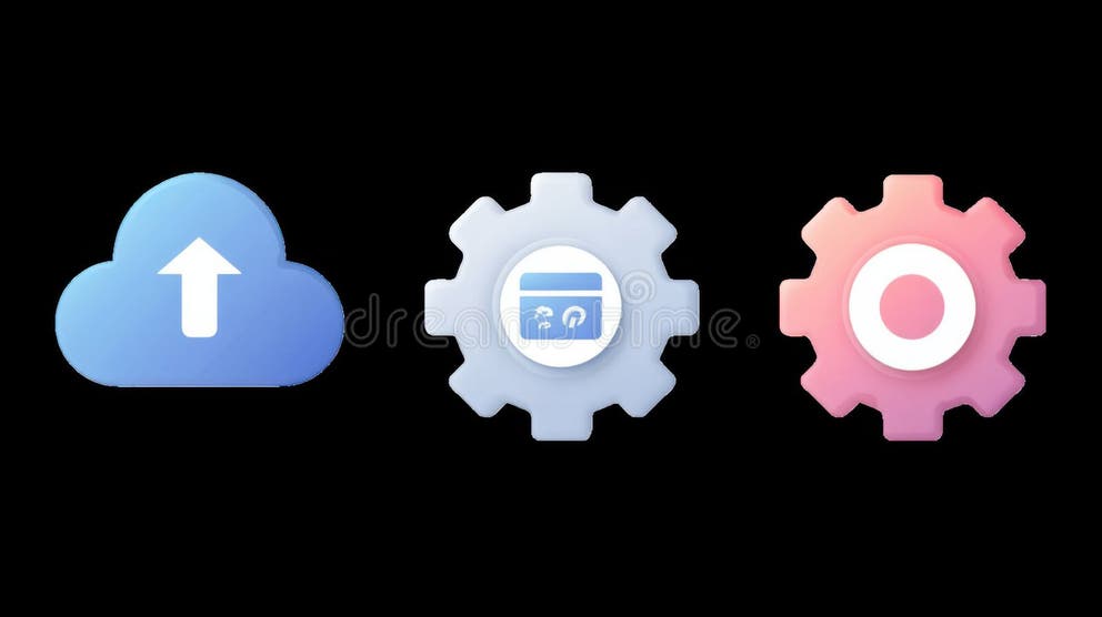 Cloud Computing User Interface Set with Upload Arrow, Sync and Loop Icons on Transparent ...