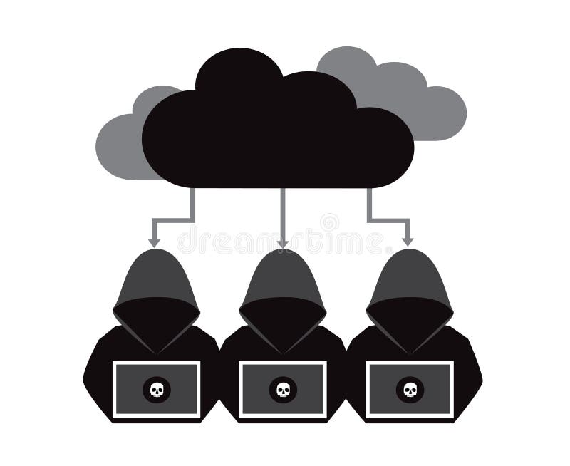 Hacker with Computer with Cloud Computing Vector Illustration Stock ...